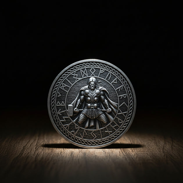 Thor Viking Norse God with Mjölnir and Runes Challenge Coin ...