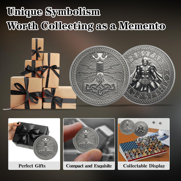 Thor Viking Norse God with Mjölnir and Runes Challenge Coin ...