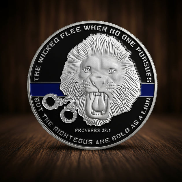 US Police Officer Thin Blue Line Lion Challenge Coin – Atsknskgift.com