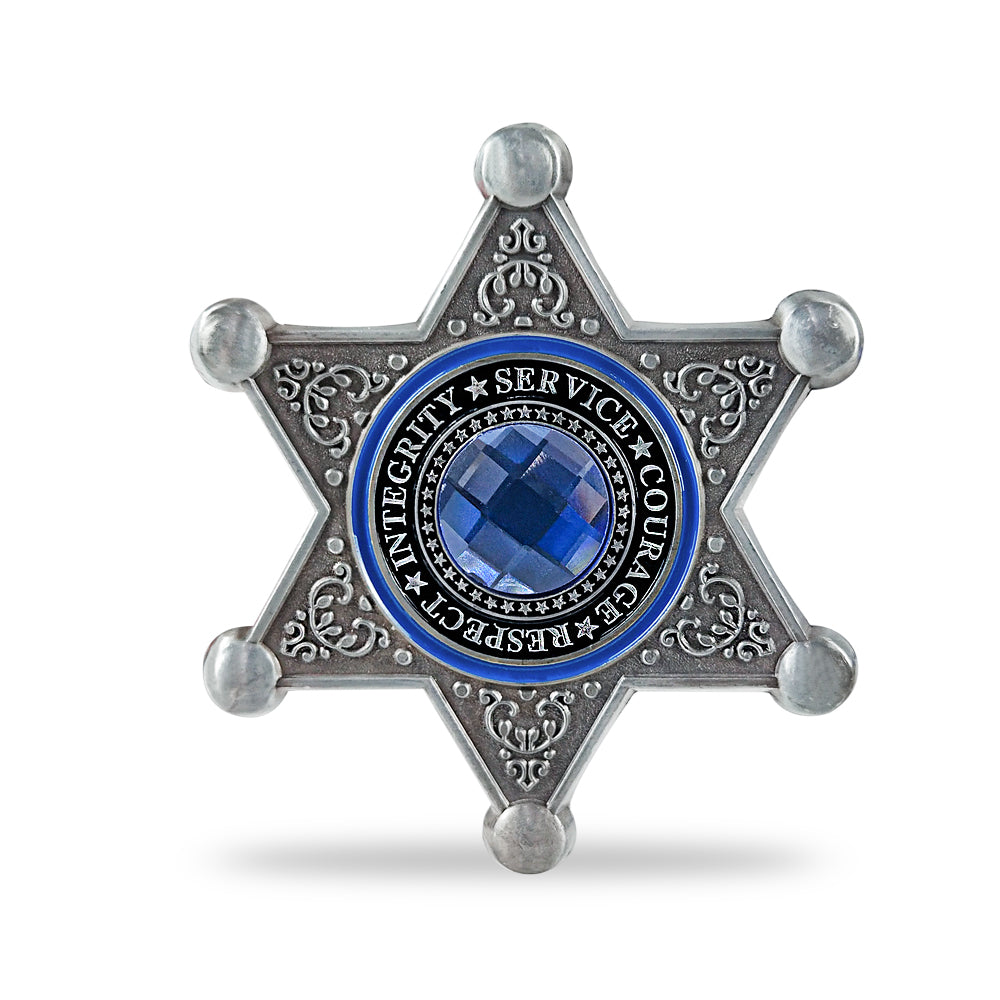 Sheriff Six Pointed Star Police Challenge Coin with Blue Gem Collectib ...