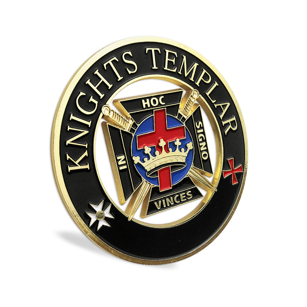 Knights Templar Car Emblem Cross Sword Freemason Black&Gold Round Auto ...